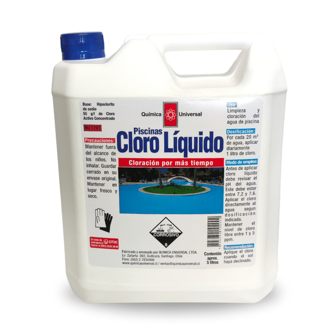 Cloro Líquido Para Piscinas 5 Lt Química Universal - Baumart